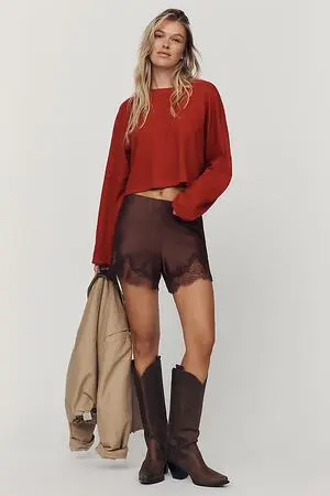 PILCRO 100% Cotton Cropped Long-sleeve Top - Red