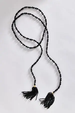 Anthropologie By Anthropologie Beaded Tasseled Wrap Necklace Black