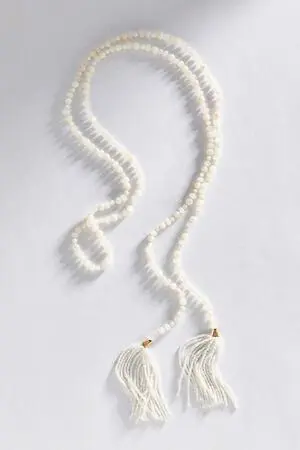 Anthropologie Beaded Tasseled Wrap Necklace - Cream