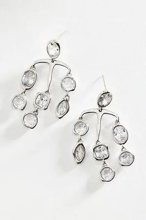 Anthropologie Gemstone Organic Drop Earrings - Silver
