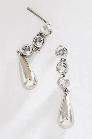Anthropologie Bezel Crystal Drop Earrgs - Silver