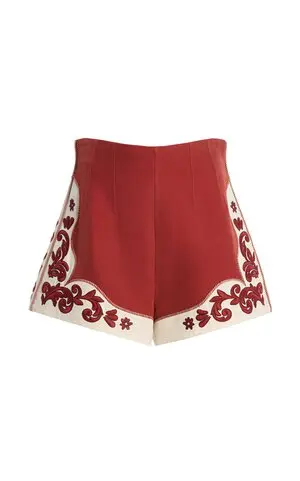 ALEMAIS Duke Embroidered Crepe Shorts - Red