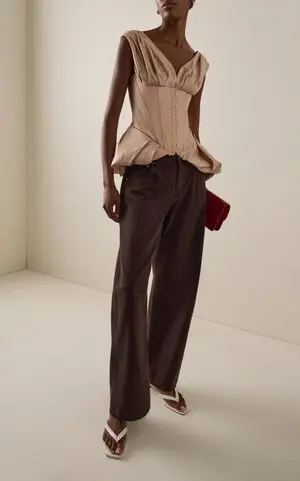Staud Fabianne Silk Corset Top With Draped Sleeves