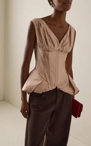 Staud Fabianne Silk Corset Top With Draped Sleeves