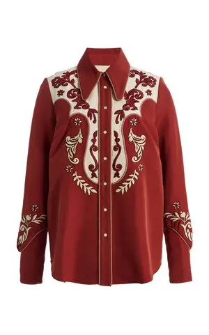 ALEMAIS Duke Embroidered Crepe Shirt - Red