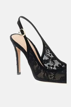 GIANVITO ROSSI Slingback Décolleté With Floral Lace Upper - Black