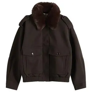 Good American Faux Leather Bomber Jacket With Removable Fur Collar - Espresso