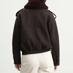 Good American Faux Leather Bomber Jacket With Removable Fur Collar