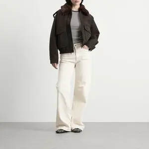 Good American Faux Leather Bomber Jacket With Removable Fur Collar