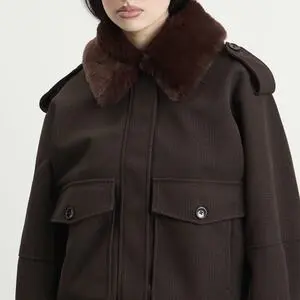 Good American Faux Leather Bomber Jacket With Removable Fur Collar