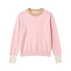 BRODIE CASHMERE Summer Colourblock Cashmere Crew - Pink