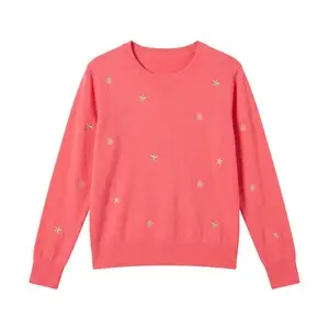 BRODIE CASHMERE Sea Embroidery Cashmere Crew Neck Jumper - Pink