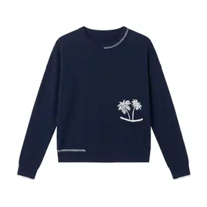 BRODIE CASHMERE Palm Pocket Cashmere Crew Sweater - Blue