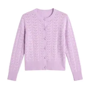 BRODIE CASHMERE Shell Pointelle Cashmere Cardigan - Purple