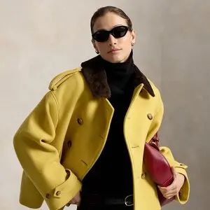 Ralph Lauren Shearling-collar Wool Coat - Yellow