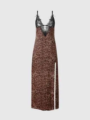 Frederick's Of Hollywood Raven Leopard And Lace Gown With Side Slip - Leopard/black