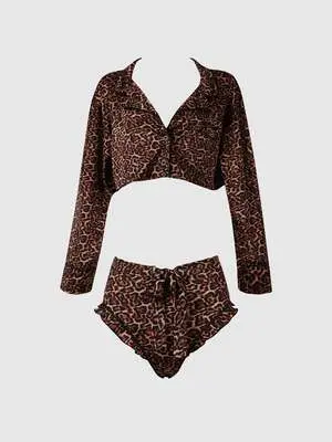 Frederick's Of Hollywood Raven Leopard And Lace Sleep Set - Leopard/black