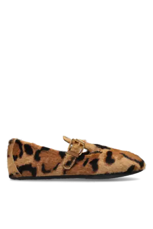 Agl Hoola" Leopard Print Fur-effect Ballerina Flats With Buckle Detail