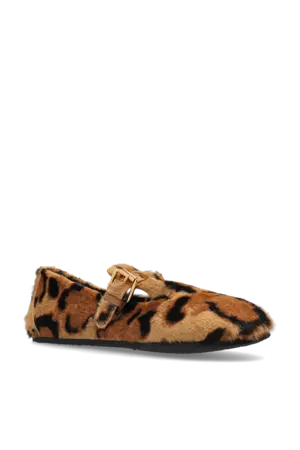 Agl Hoola" Leopard Print Fur-effect Ballerina Flats With Buckle Detail