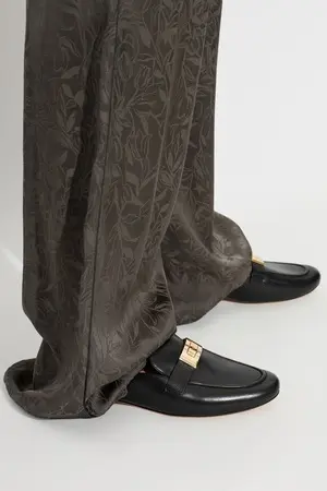 Tory Burch Gold Buckle Leather Slides - Black
