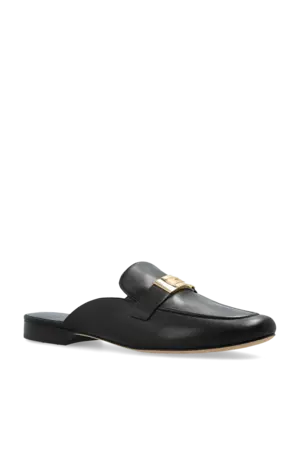 Tory Burch Gold Buckle Leather Slides - Black