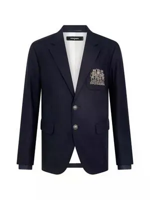 Dsquared2 Wool-cashmere Blend Jacket With Denim Cuffs And Crest Detail
