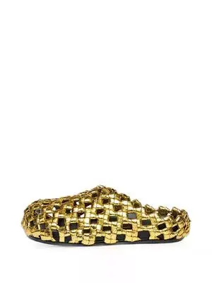 A.W.A.K.E. Mode Woven Leather Mules - Silver