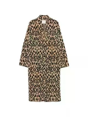 LANEUS Leopard Print Knitted Coat