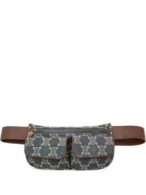 Celine Macadam Denim Double Pocket Belt Bag - Blue