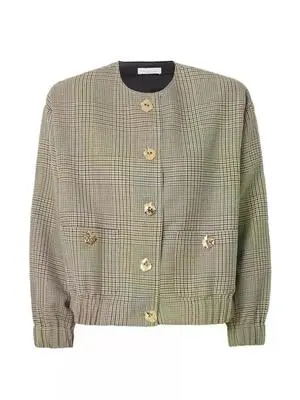VIOLANTE NESSI Houndstooth-pattern Wool Bomber Jacket - Neutrals