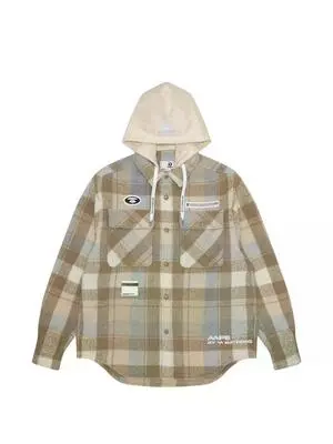 AAPE BY *A BATHING APE Moonface Check-panelled Hooded Shirt Jacket - Blue