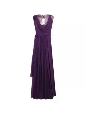 Alberta Ferretti Silk Maxi Dress With Lace Trim