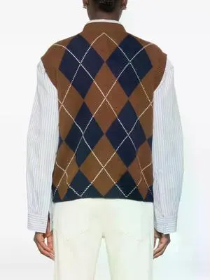 BEYOU Argyle Knit Button-up Gilet
