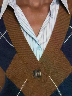 BEYOU Argyle Knit Button-up Gilet