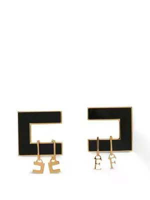 Elisabetta Franchi Logo-pendant Geometric Earrings - Gold