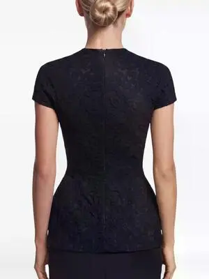 POST MERIDIEM Crew Neck Lace Detail Peplum Top