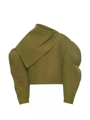 A.W.A.K.E. Mode Draped-collar Puff-sleeve Top - Green