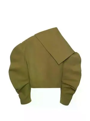 A.W.A.K.E. Mode Draped-collar Puff-sleeve Top