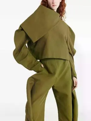A.W.A.K.E. Mode Draped-collar Puff-sleeve Top