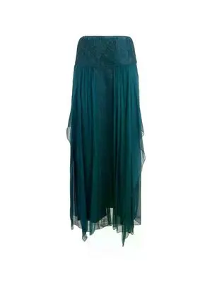 Alberta Ferretti Lace-trim Fringed Maxi Skirt - Green
