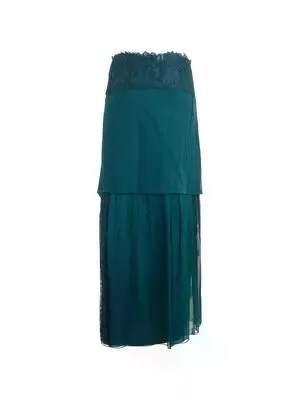 Alberta Ferretti Lace-trim Fringed Maxi Skirt