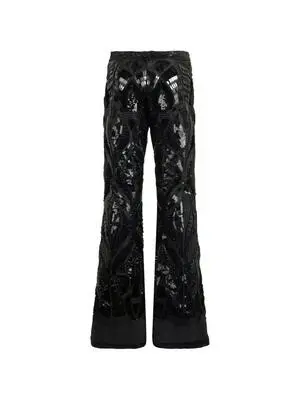 Alberta Ferretti Sequin-embellished Decorative-pattern Palazzo Pants - Black