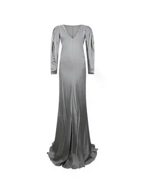 Alberta Ferretti Silk Satin V-neck Gown
