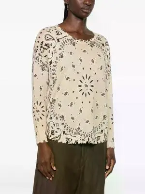 KUJTEN Bandana-print Distressed-edge Sweater