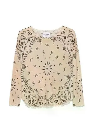 KUJTEN Bandana Print Distressed Edge Sweater - Neutrals