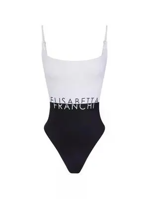 Elisabetta Franchi Two-tone Logo Cut-out Swimsuit - White