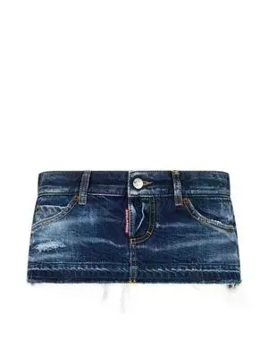 Dsquared2 Distressed Denim Mini Skirt With Raw-cut Hem - Blue