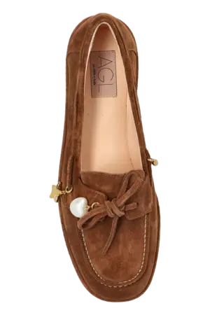 Agl Suede Loafers With Pearl And Star Charm