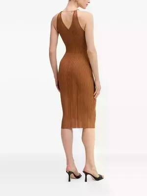 Elisabetta Franchi Ribbed Halterneck Midi Dress - Brown