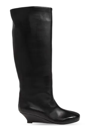 Agl Leather Wedge Knee-high Boots - Black